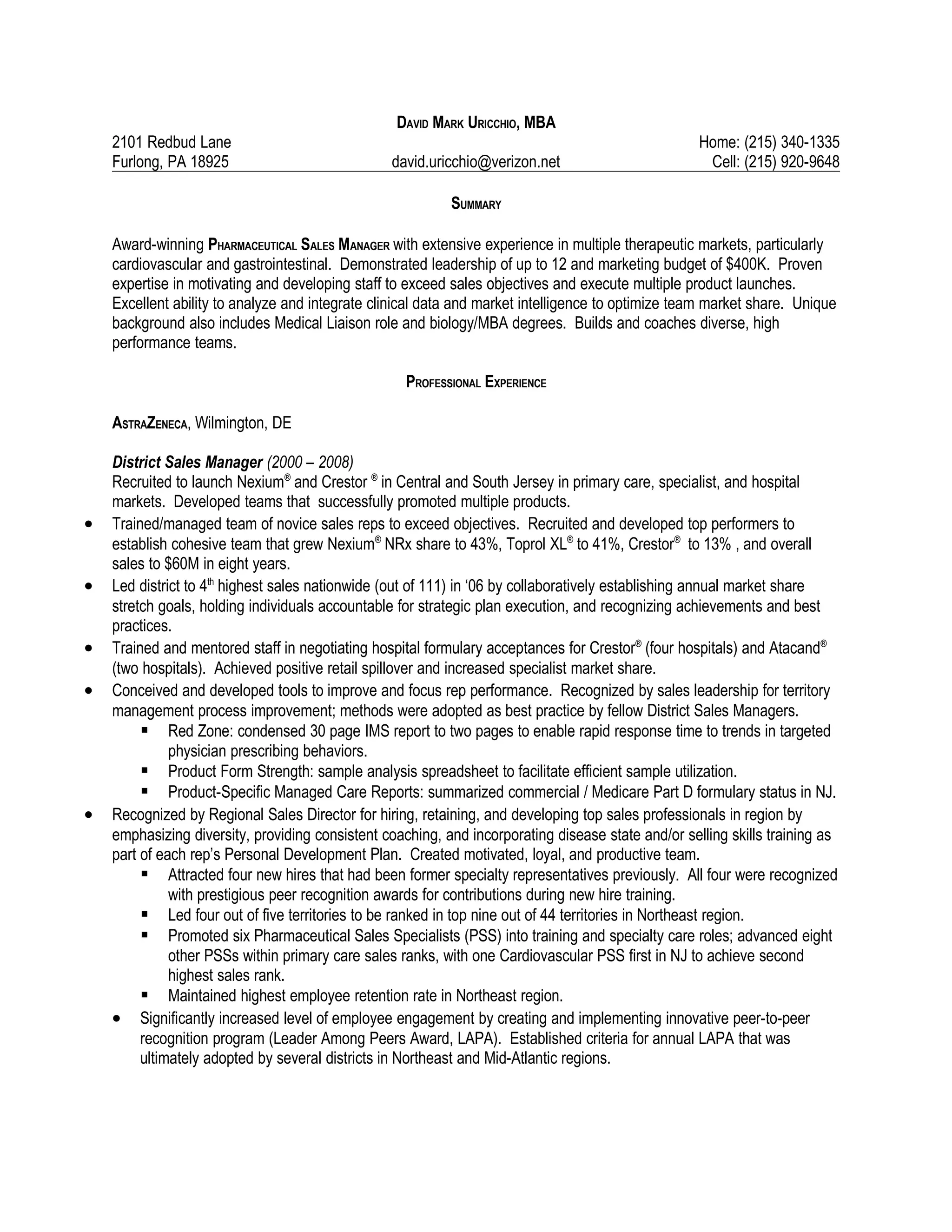 Uricchio David Resume 2009 | DOC