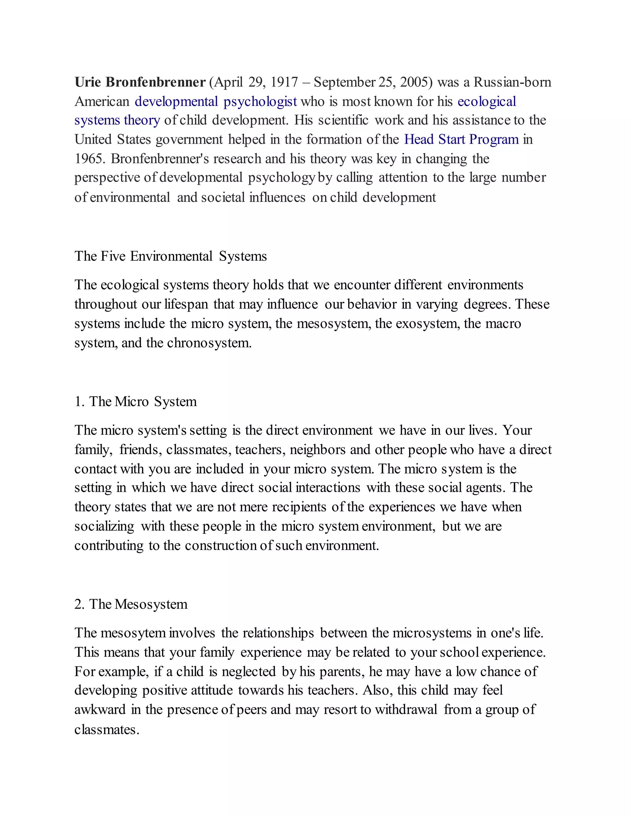 Urie bronfrenner thery course 1 | DOCX