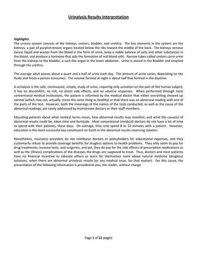 Urinalysis results interpretation | PDF | Blood Disorders | Diseases ...