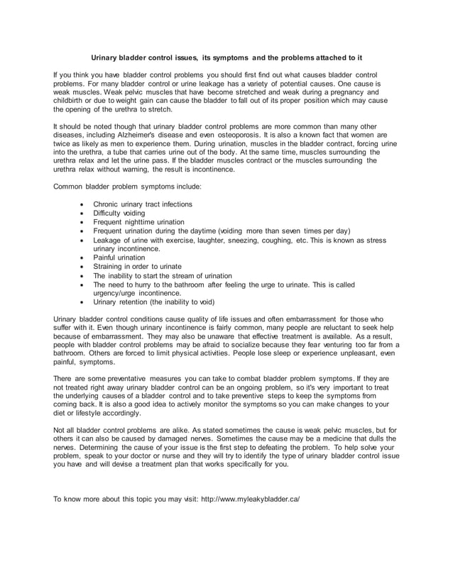 Urinary Bladder Control | DOCX | Sexual Conditions | Sexual Health