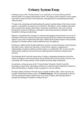 Urinary System Essay. Urinary System | Learn Anatomy | PDF