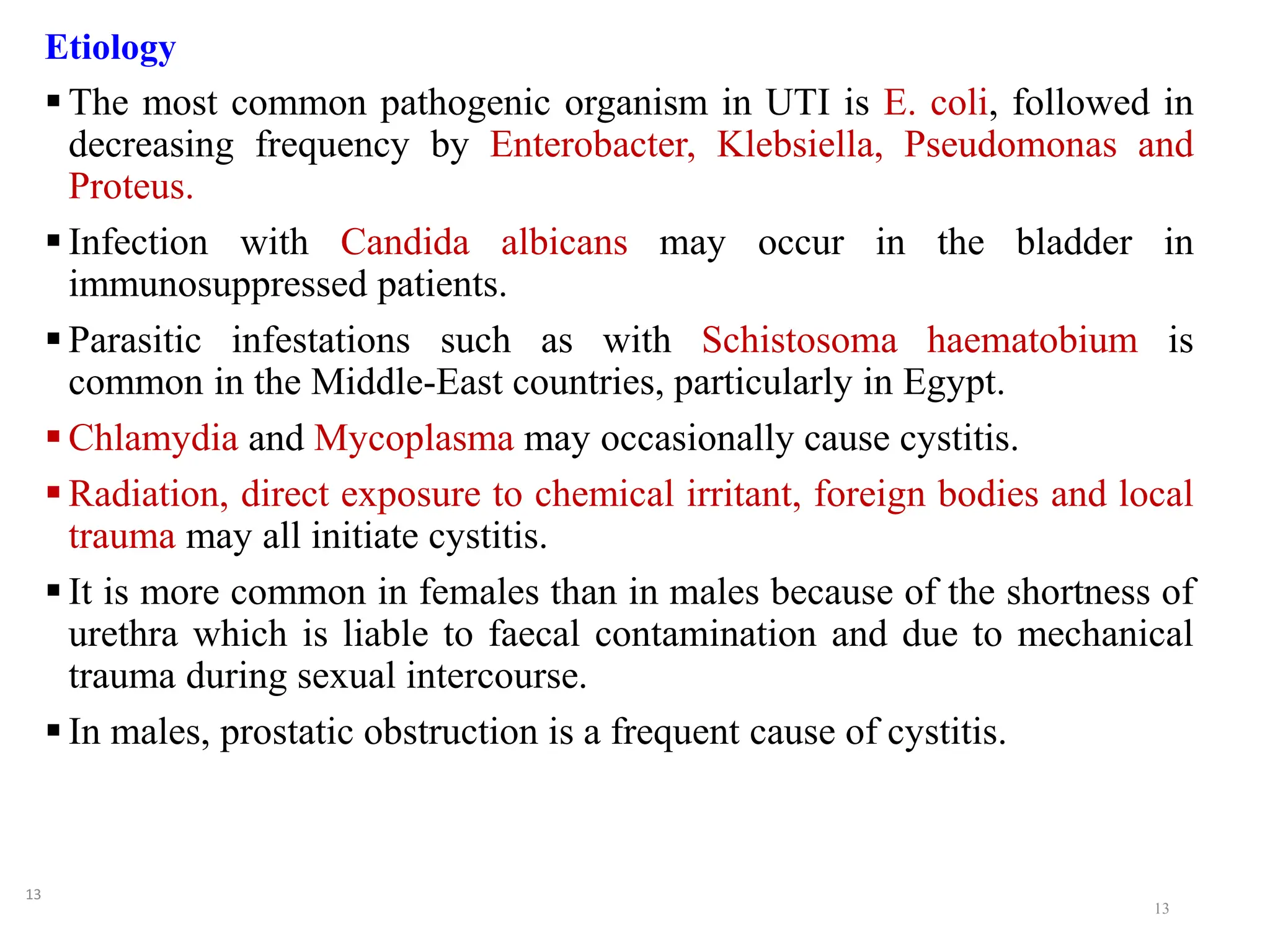 urinary track infection etiology ,cystitis,acute chronic pyelonephritis ...