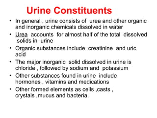 Urine Analysis each criteria and values for clinical setting | PPT