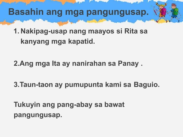 uri ng pang-abay (pamaraan, pamanahon, panlunan) | PPTX