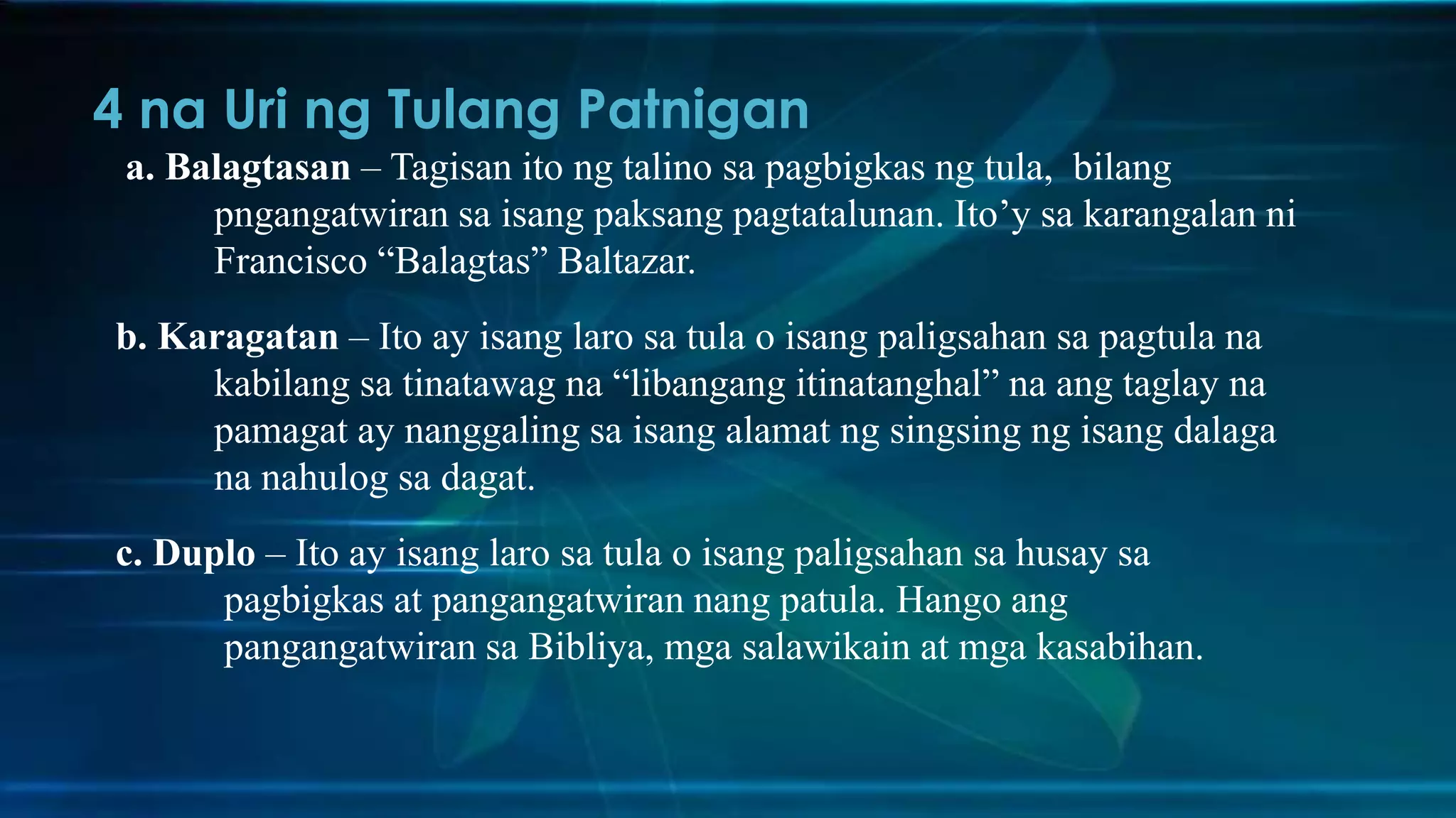 Uri ng tula o tulang tagalog | PPTX