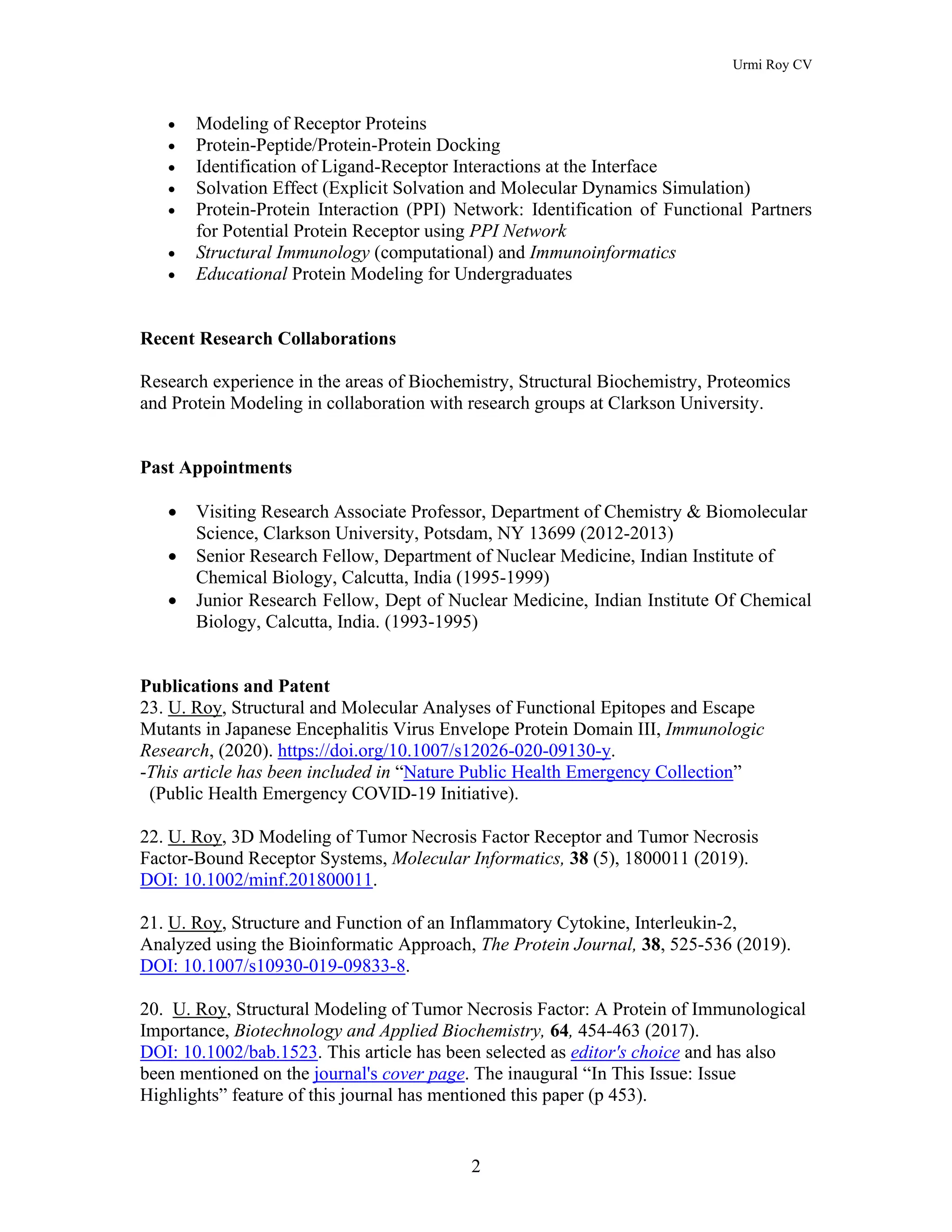 Urmi Roy, Biochemistry, Clarkson University, Potsdam, NY | PDF