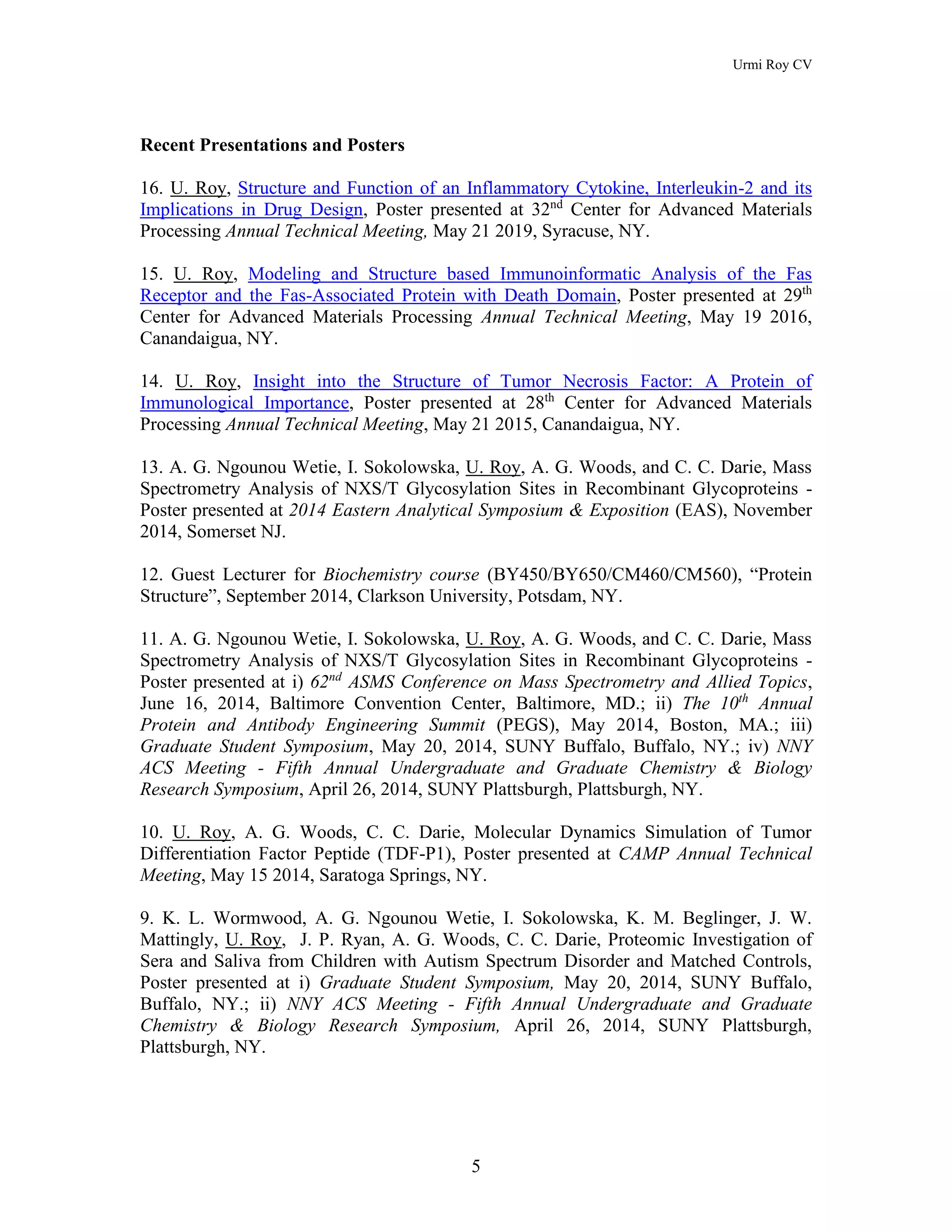 Urmi Roy, Biochemistry, Clarkson University, Potsdam, NY | PDF