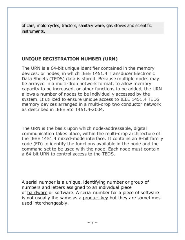 UNIQUE REGISTRATION NUMBER