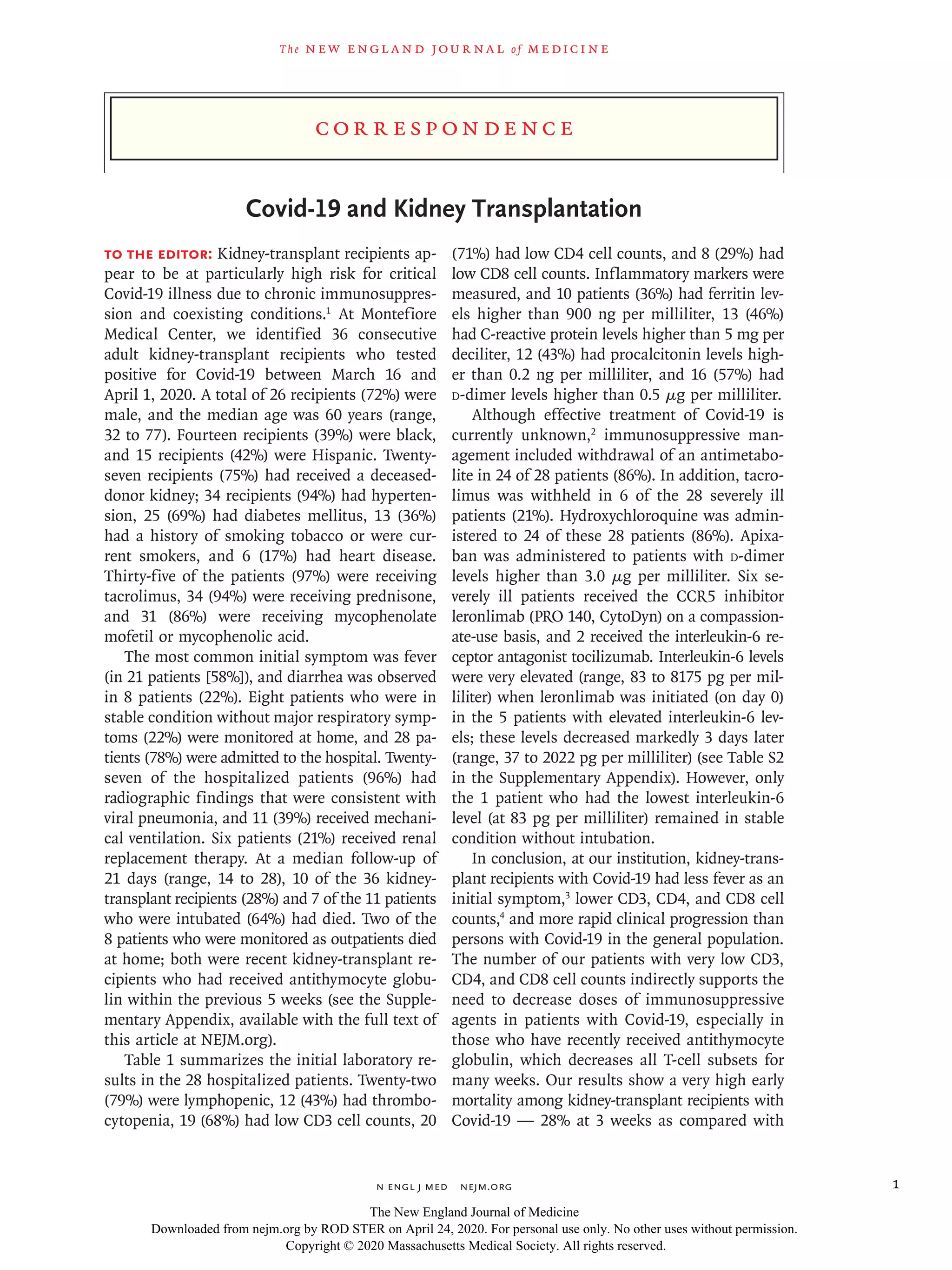 Covid-19 and Kidey Transplantation | PDF