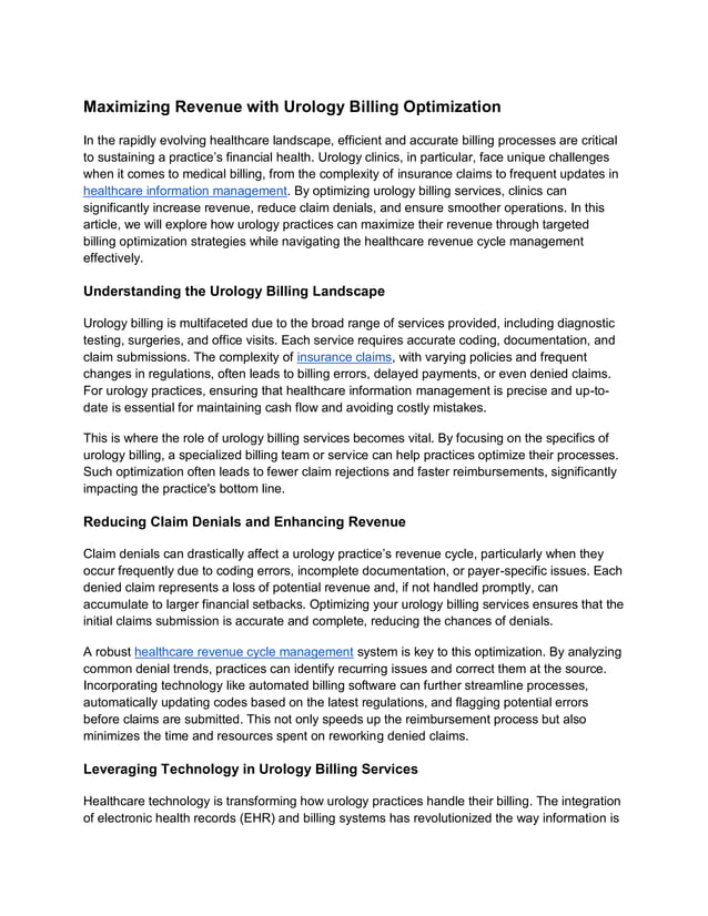 Maximizing Revenue with Urology Billing Optimization | PDF