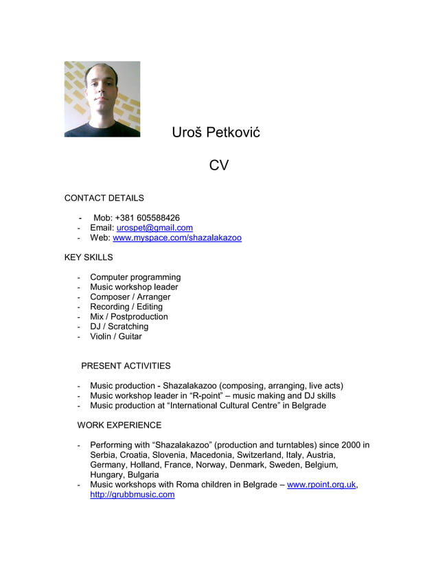 Uros Petkovic Cv English | PDF