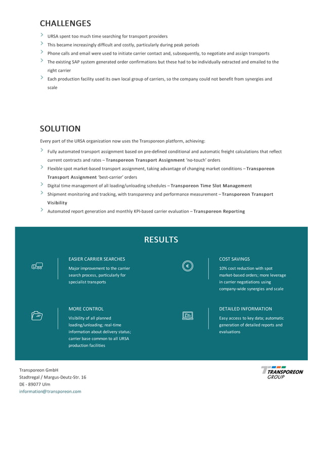 Ursa TRANSPOREON Group Case Study | PDF