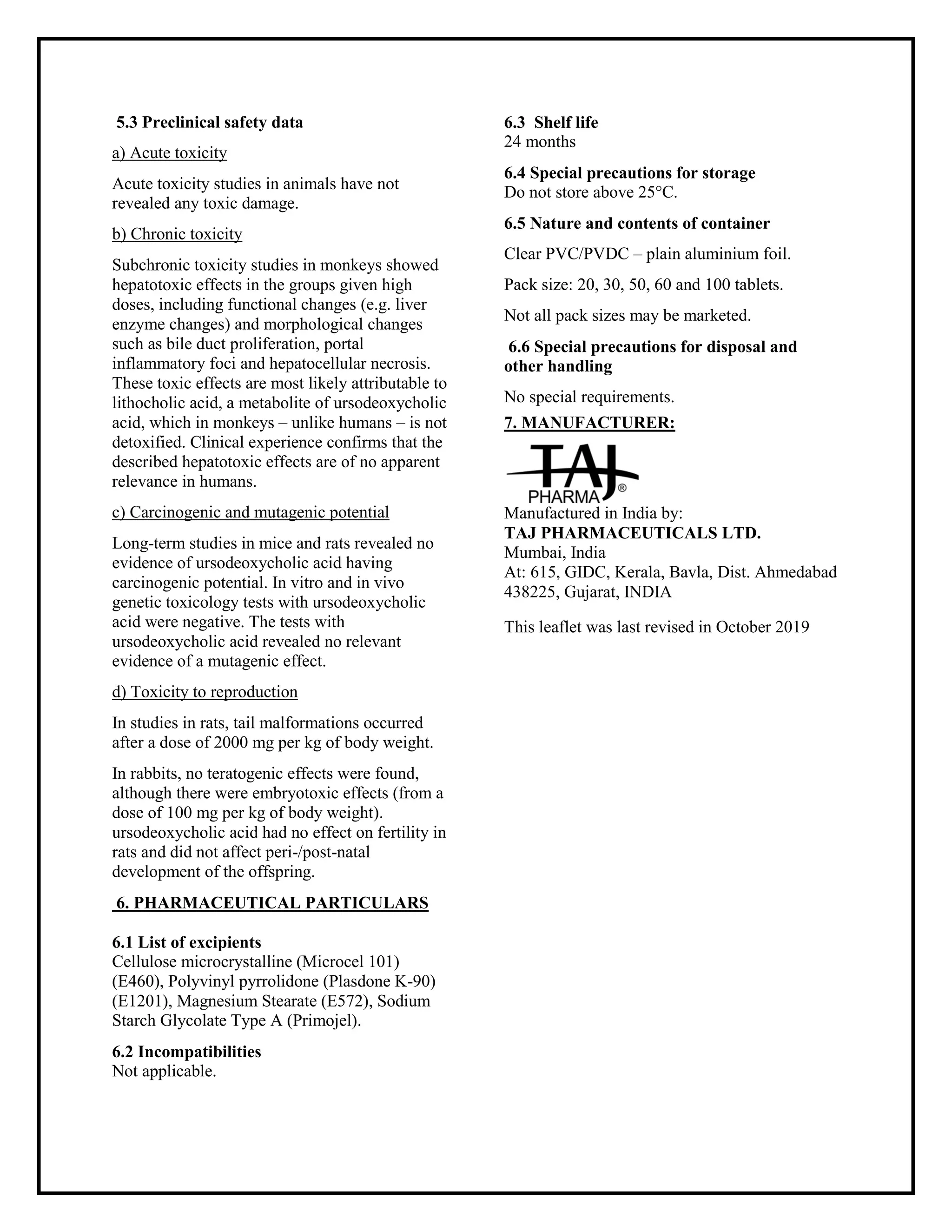Ursodeoxycholic acid 300 mg tablets smpc taj pharmaceuticals | PDF