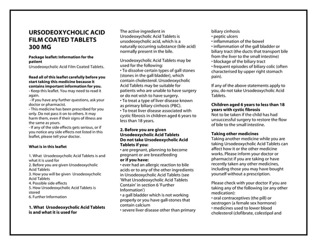 Ursodeoxycholic acid film coated tablets pil, taj pharmaceuticals ...