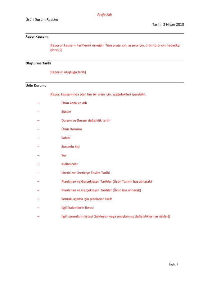 Urun durum raporu | DOC