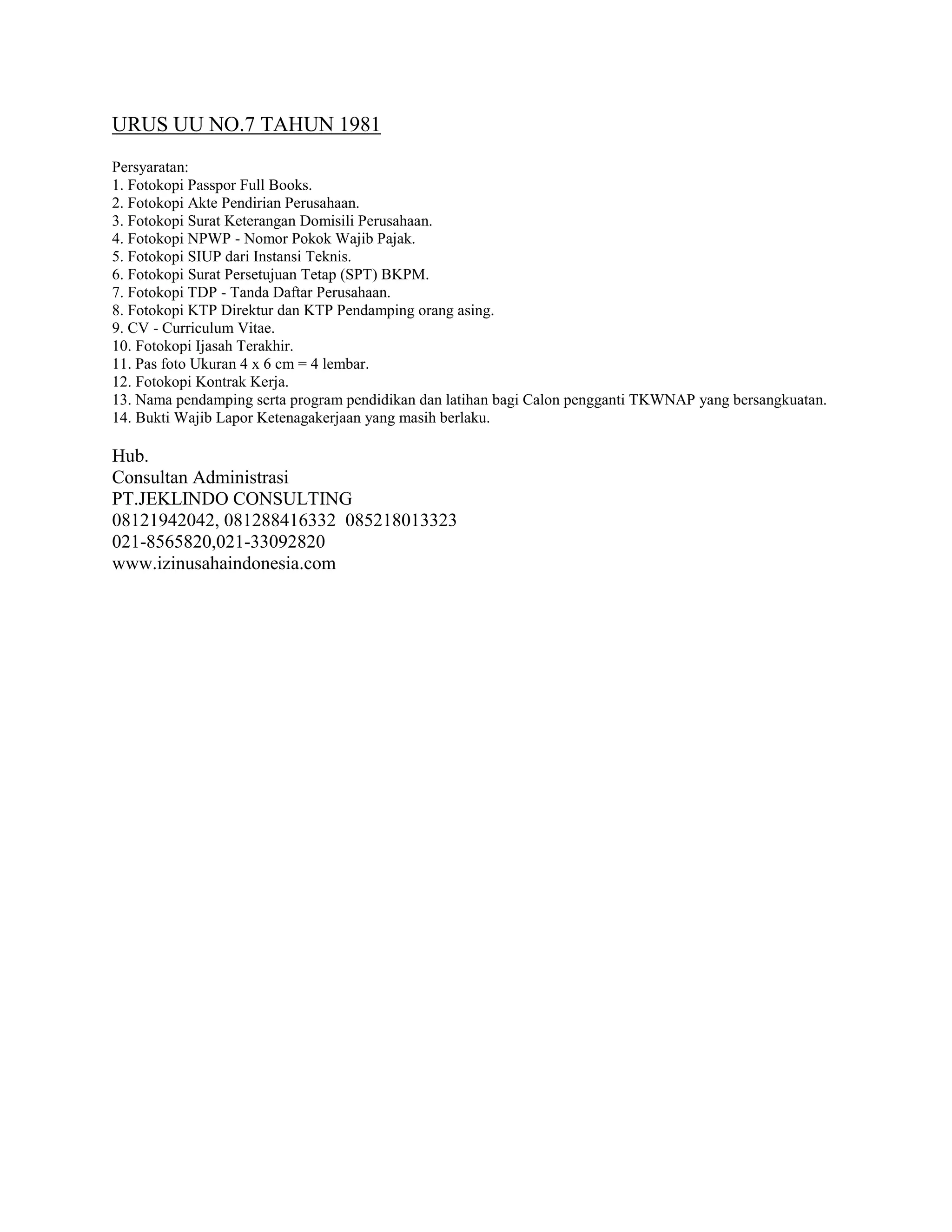 Urus uu no.7 tahun 1981 | PDF