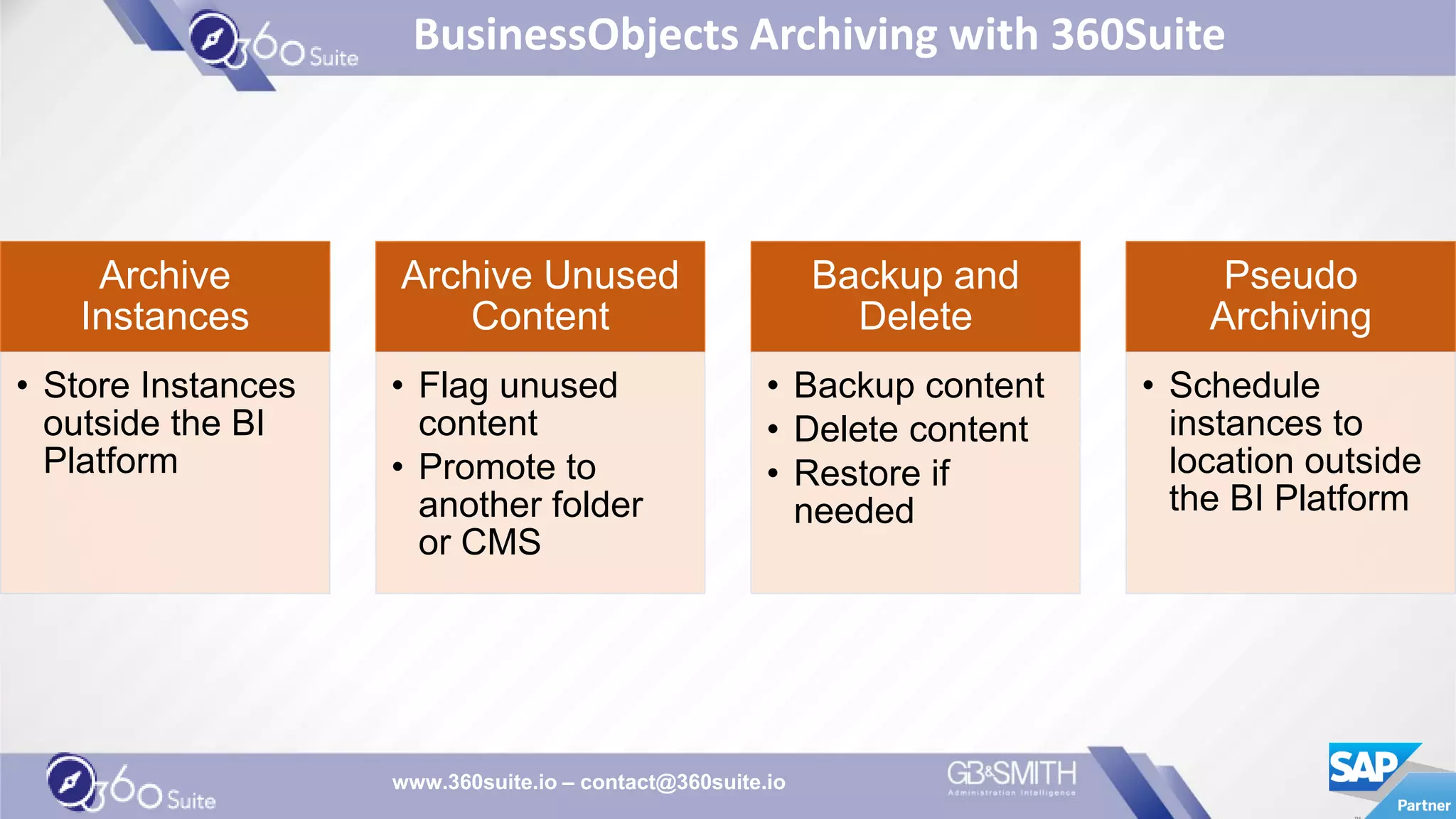 Business Objects Archiving with 360Suite | PDF