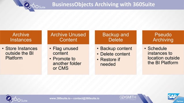 Business Objects Archiving with 360Suite | PDF | Databases | Computer Software and Applications