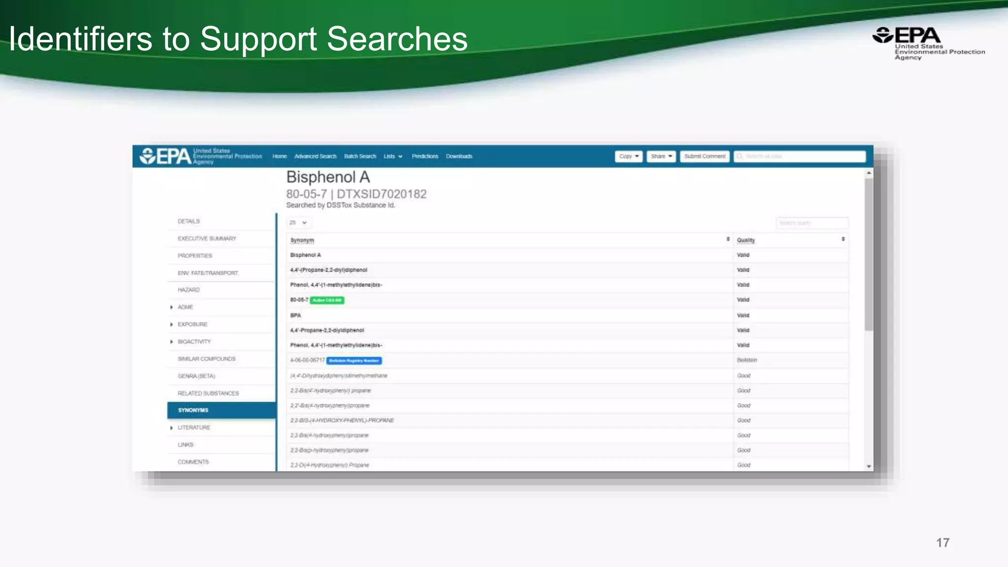 US-EPA Chemicals Dashboard – an integrated data hub for environmental ...