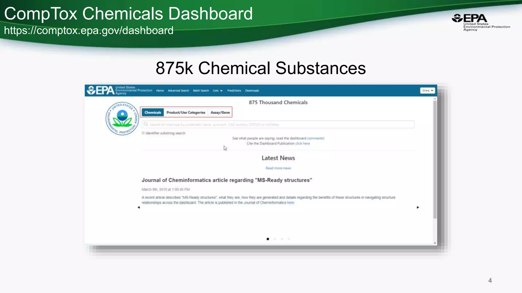 US-EPA Chemicals Dashboard – an integrated data hub for environmental ...