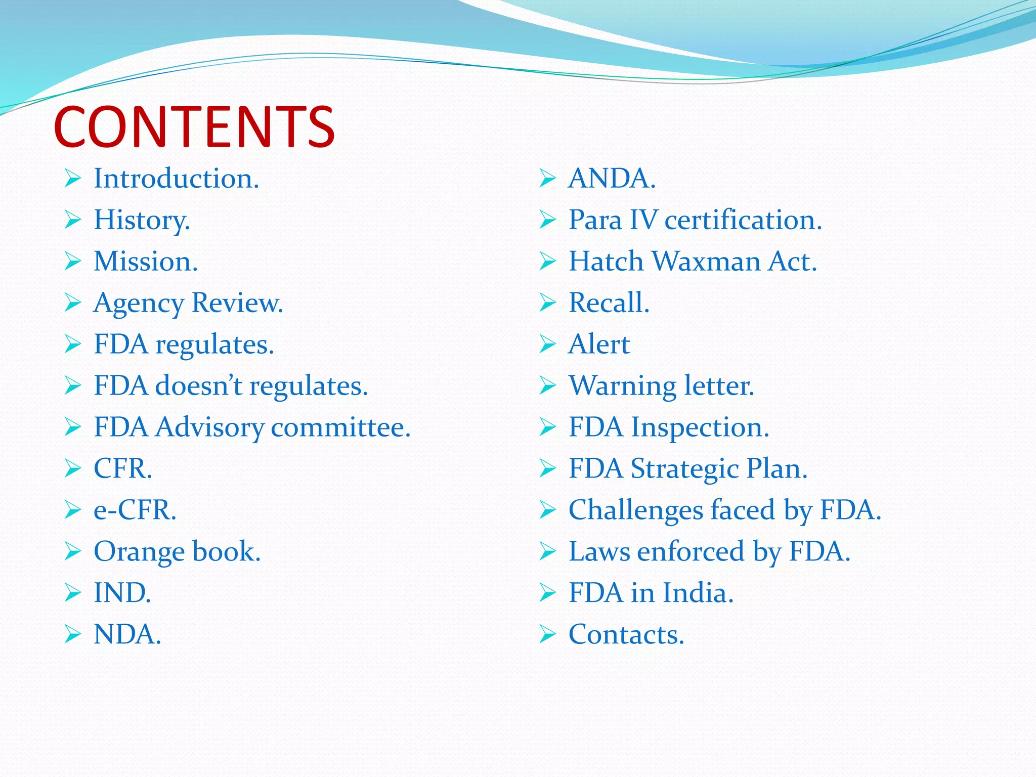 US - FDA Regulatory Agency Overview. | PPTX
