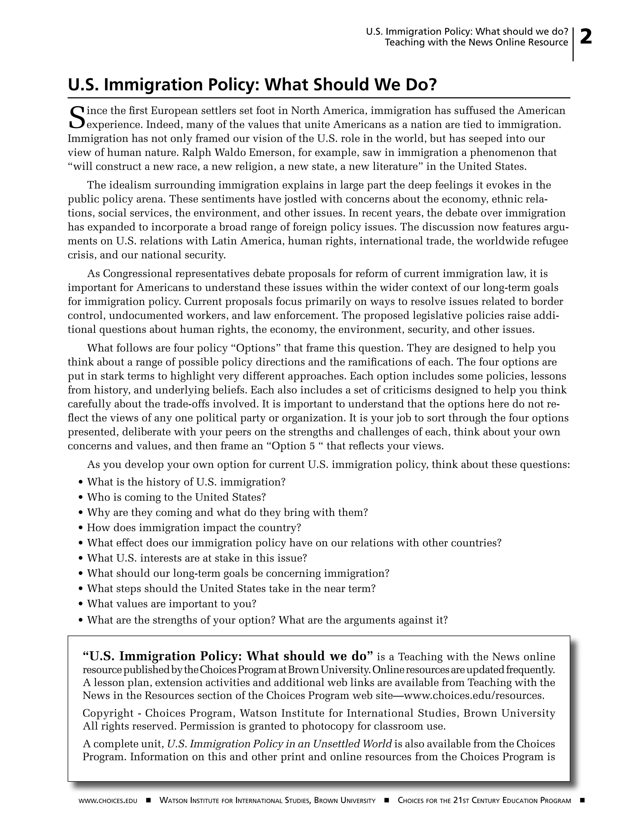 U.S. Immigration Policy: What should we do? | PDF