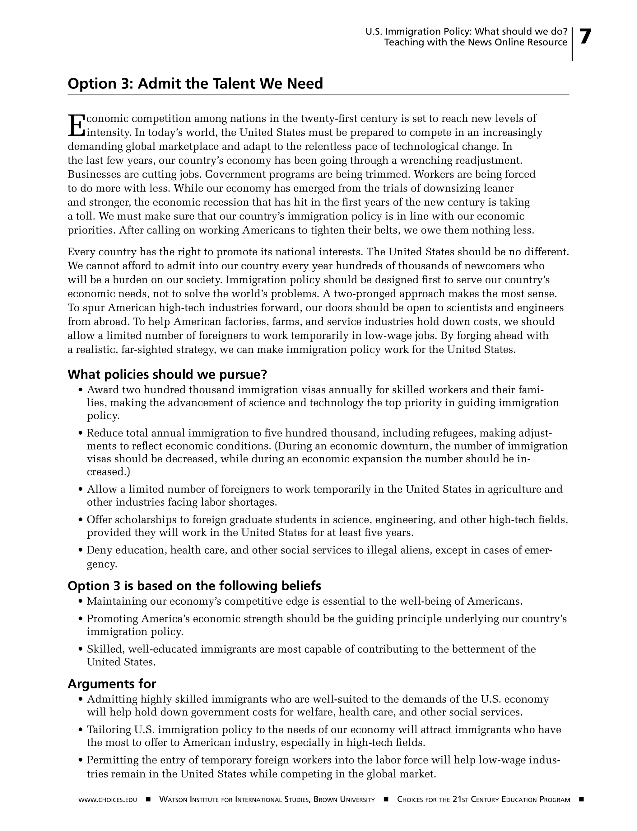 U.S. Immigration Policy: What should we do? | PDF