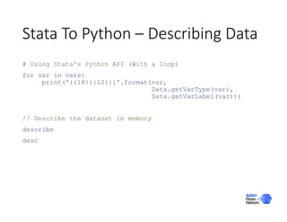Stata Python Rosetta Stone Side-by-side code examples | PPT