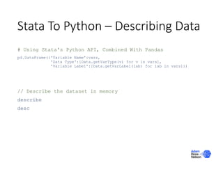 Stata Python Rosetta Stone Side-by-side code examples | PPT