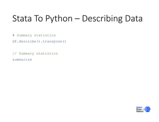 Stata Python Rosetta Stone Side-by-side code examples | PPT