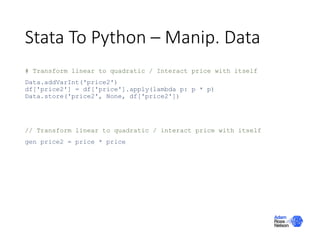 Stata Python Rosetta Stone Side-by-side code examples | PPTX