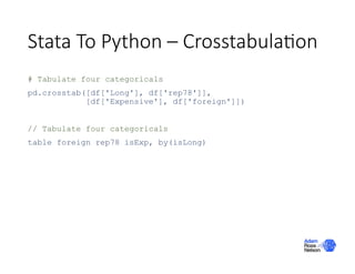 Stata Python Rosetta Stone Side-by-side code examples | PPTX