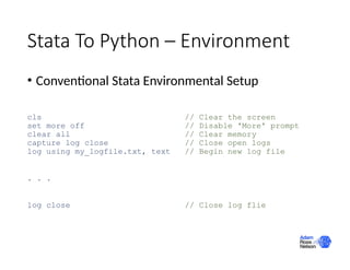 Stata Python Rosetta Stone Side-by-side code examples | PPTX