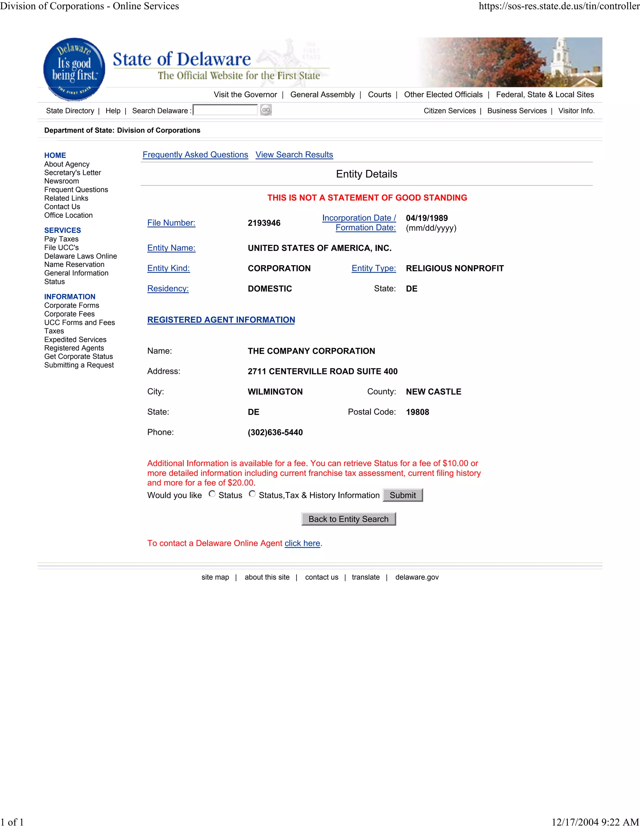 UNITED STATES OF AMERICA, INC DELAWARE-CORPORATION | PDF