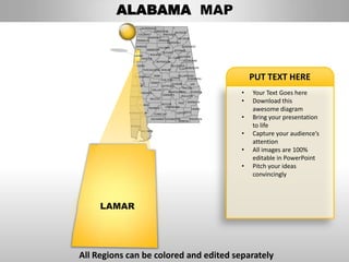 Usa alabama state powerpoint county editable ppt maps and templates | PPTX