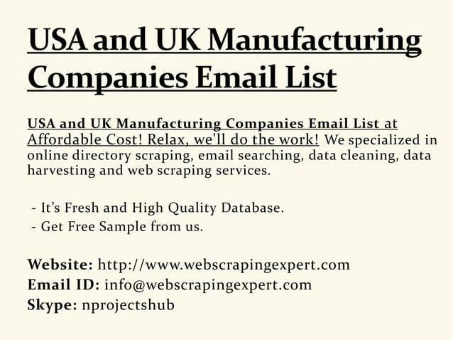 USA and UK Manufacturing Companies Email List | PPTX