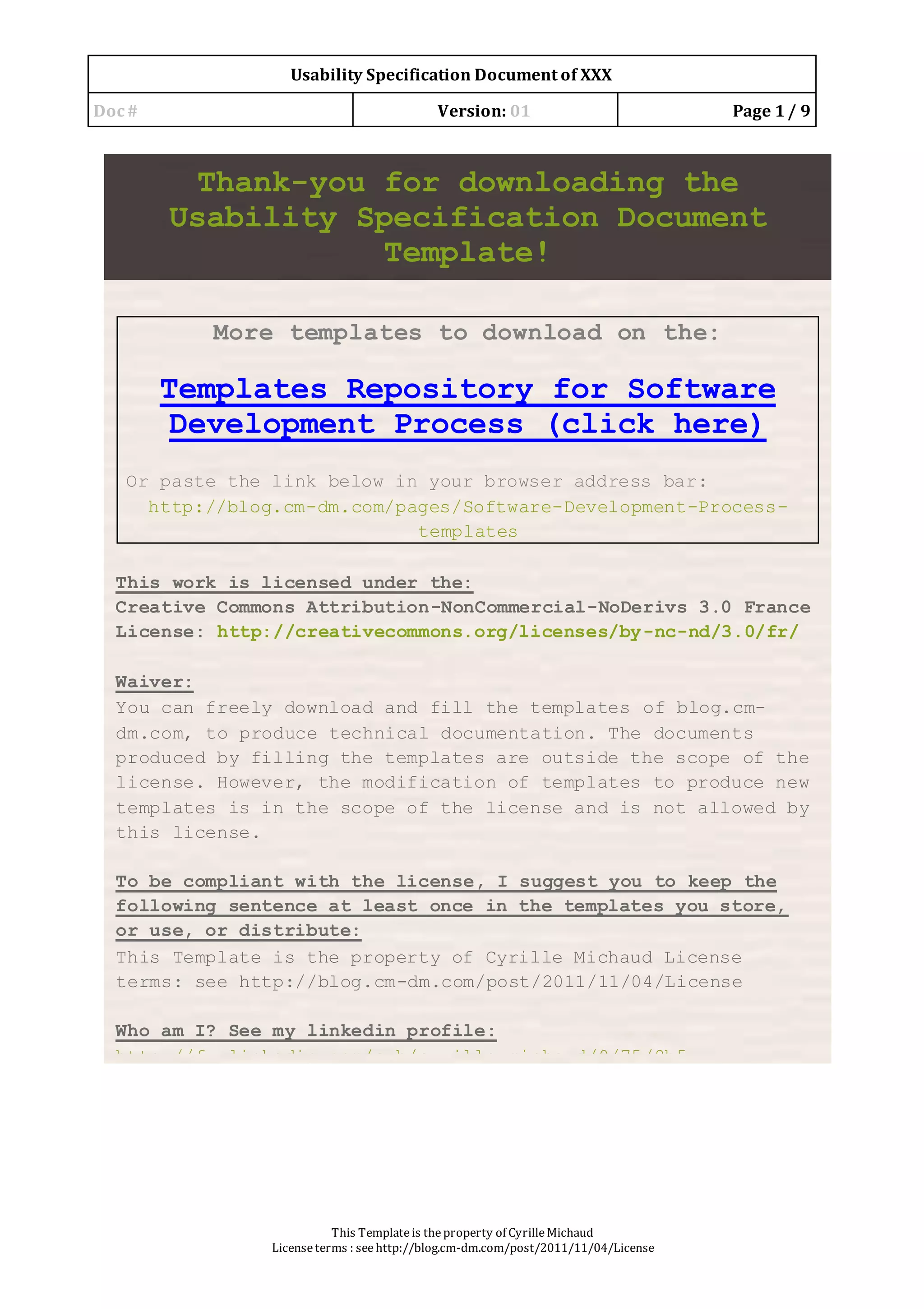 Usability specification-document-template | DOC | Desktop Publishing ...