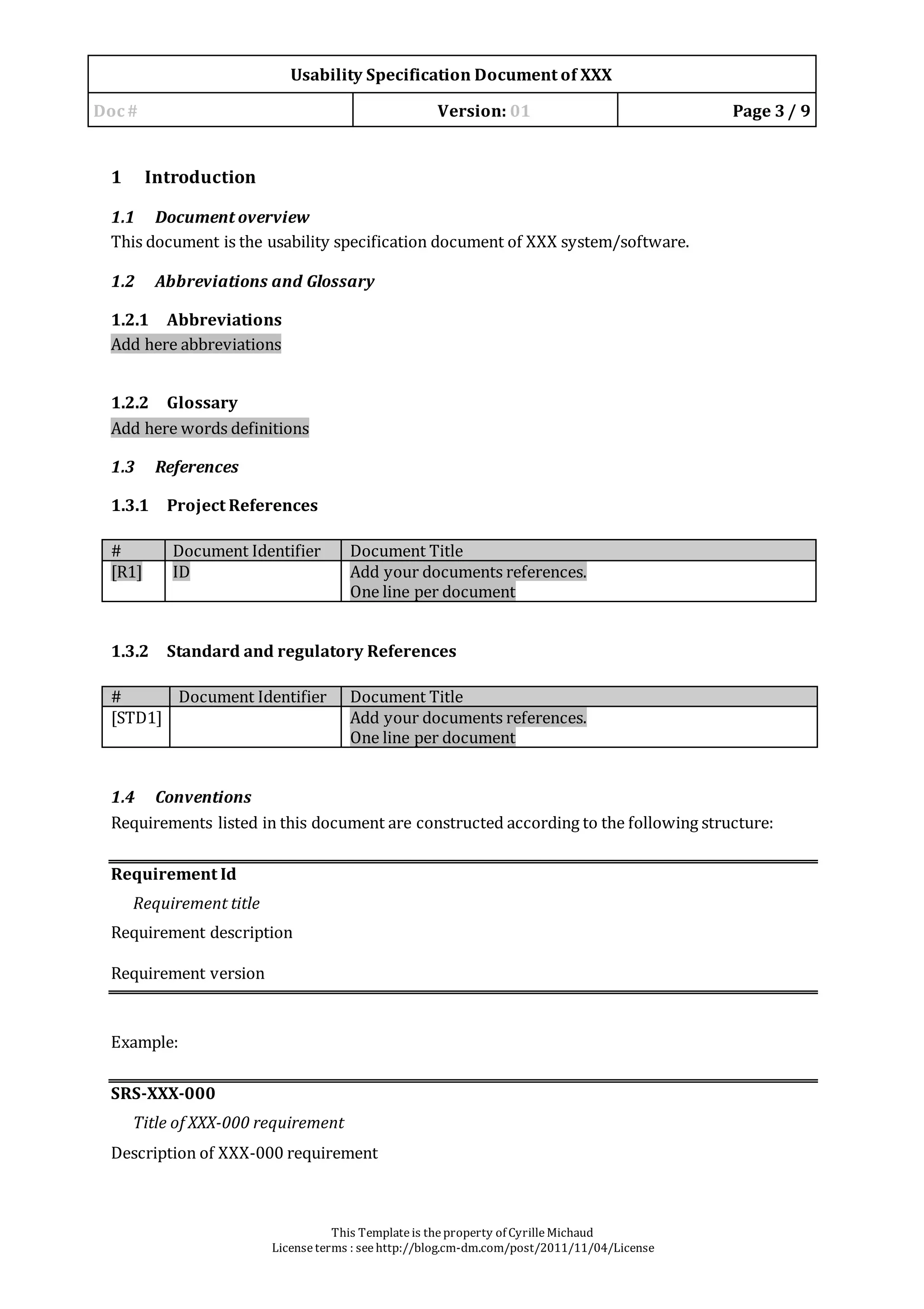 Usability specification-document-template | DOC