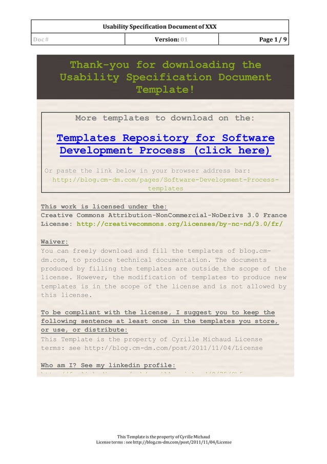 Usability specification-document-template | DOC | Desktop Publishing | Computer Software and ...