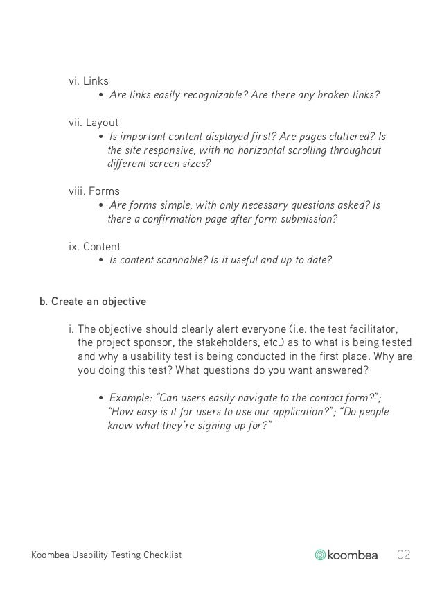 Usability Testing Checklist