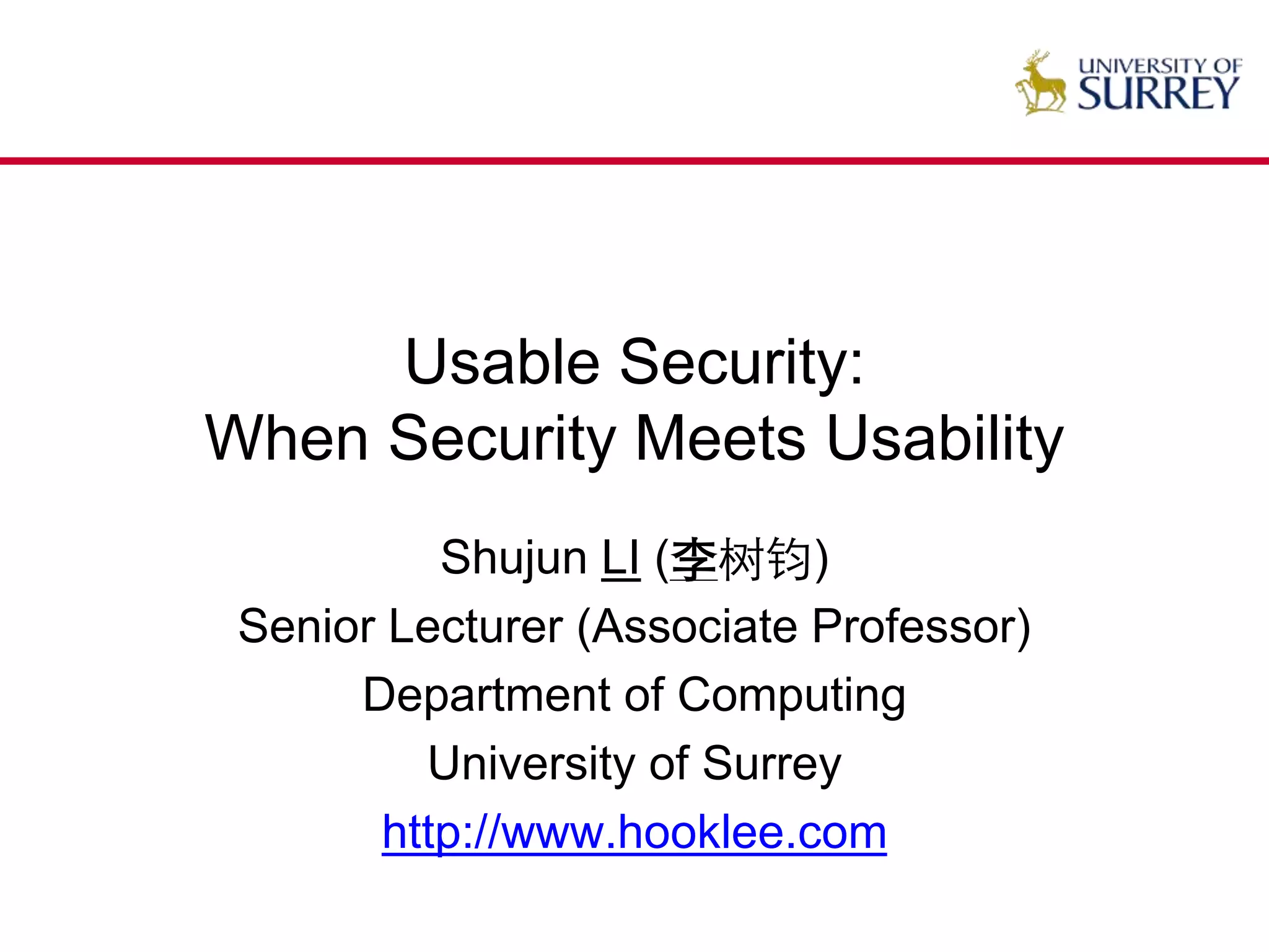 Usable Security: When Security Meets Usability | PPSX