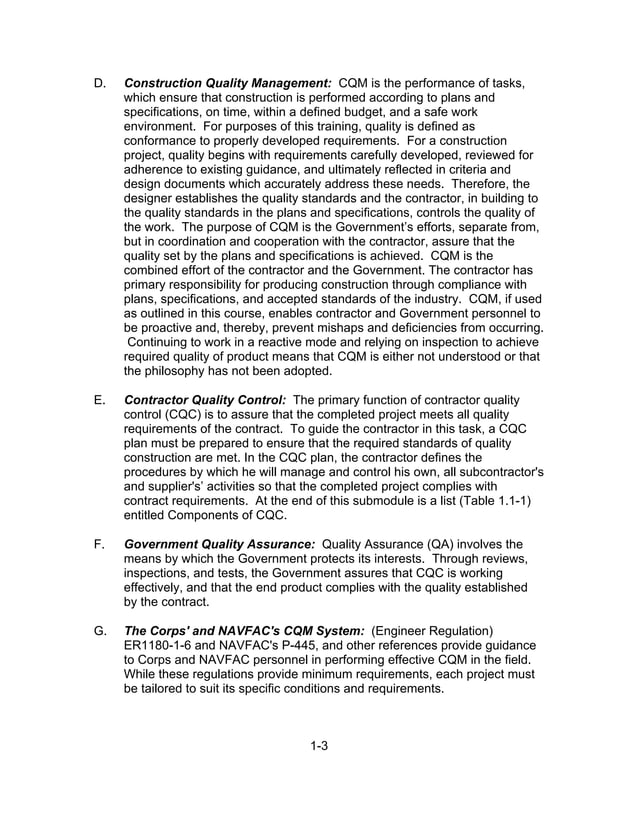 USACE Construction Quality Management manual | PDF