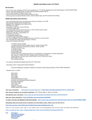 U.S. Army Corps Of Engineers Lake Sidney Lanier Fact Sheet | PDF
