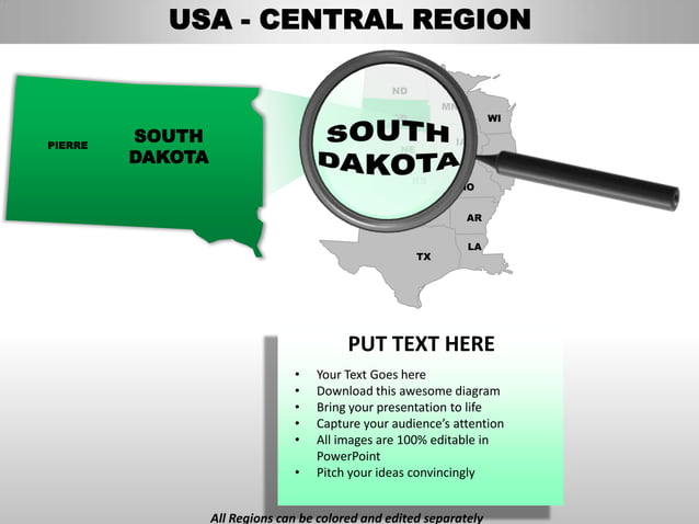 Usa central region country editable powerpoint maps with states and ...