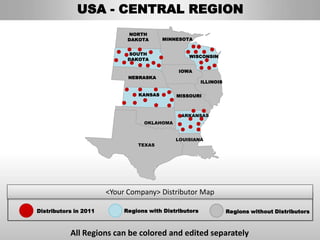Usa central region country editable powerpoint maps with states and ...