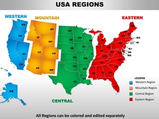 Usa central region country editable powerpoint maps with states and ...
