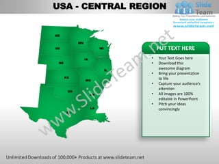 Usa central region country editable powerpoint maps with states and ...