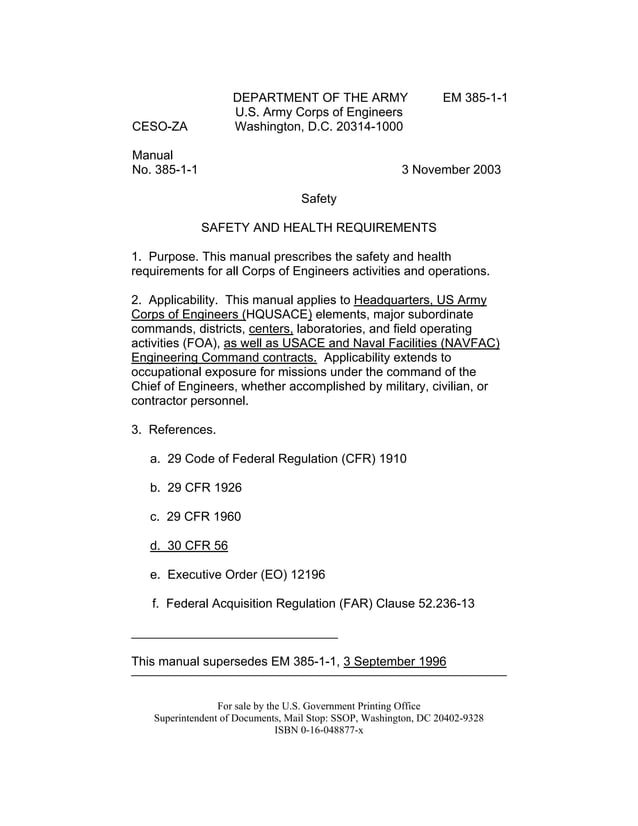 Usace safety manual 385 1-1 | PDF | Defense Industry | Industries
