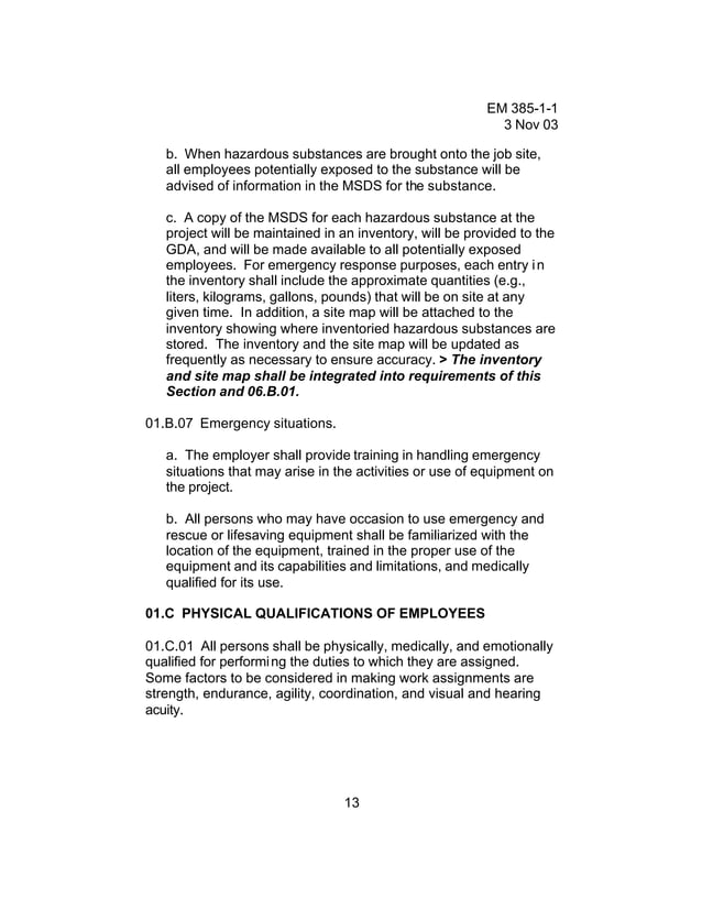 Usace safety manual 385 1-1 | PDF