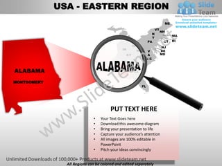 Usa eastern region country editable powerpoint maps with states and ...